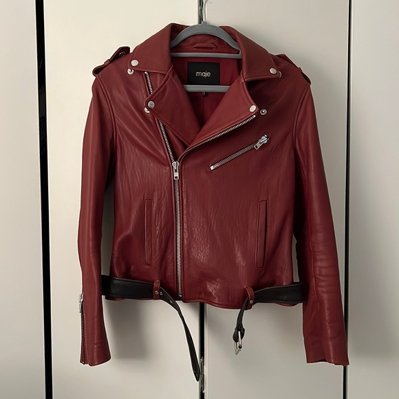 Maje | Jackets & Coats | Maje Red Lamb Leather Biker Jacket Fr 4 | Poshmark